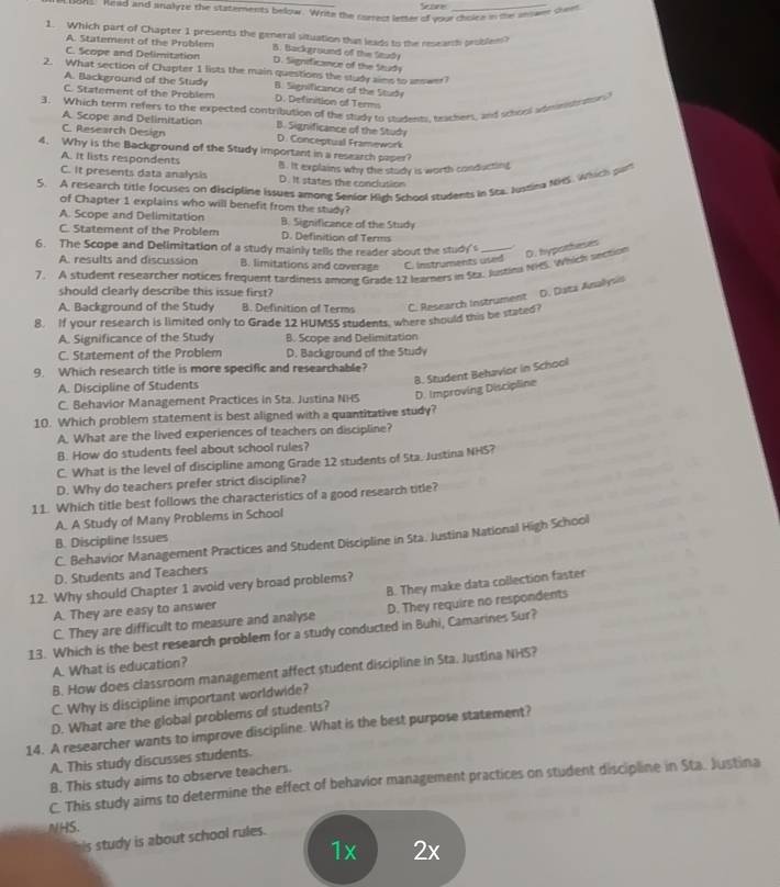 Solved: Scone oons: Head and analyze the statements below. Write the ...