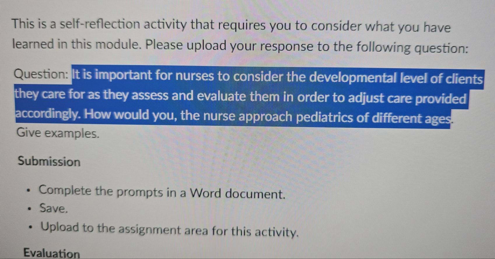 Solved: This is a self-reflection activity that requires you to ...