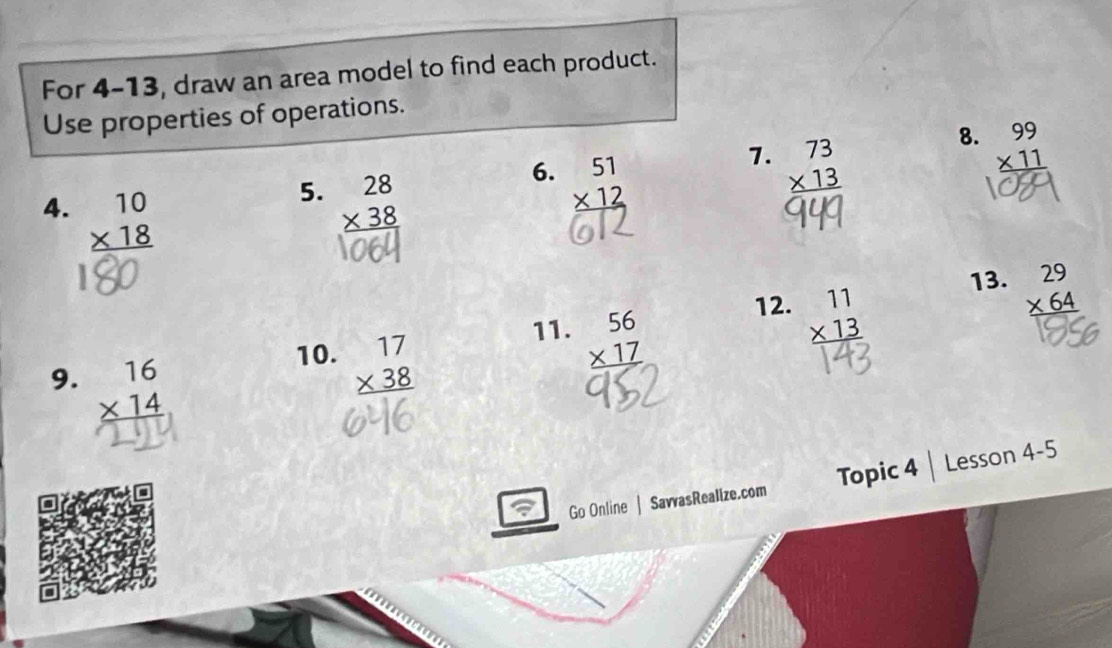 Solved: For 4-13, draw an area model to find each product. Use ...