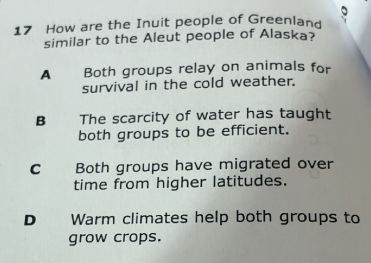 Solved: How are the Inuit people of Greenland similar to the Aleut ...