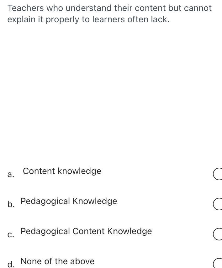Solved: Teachers who understand their content but cannot explain it ...