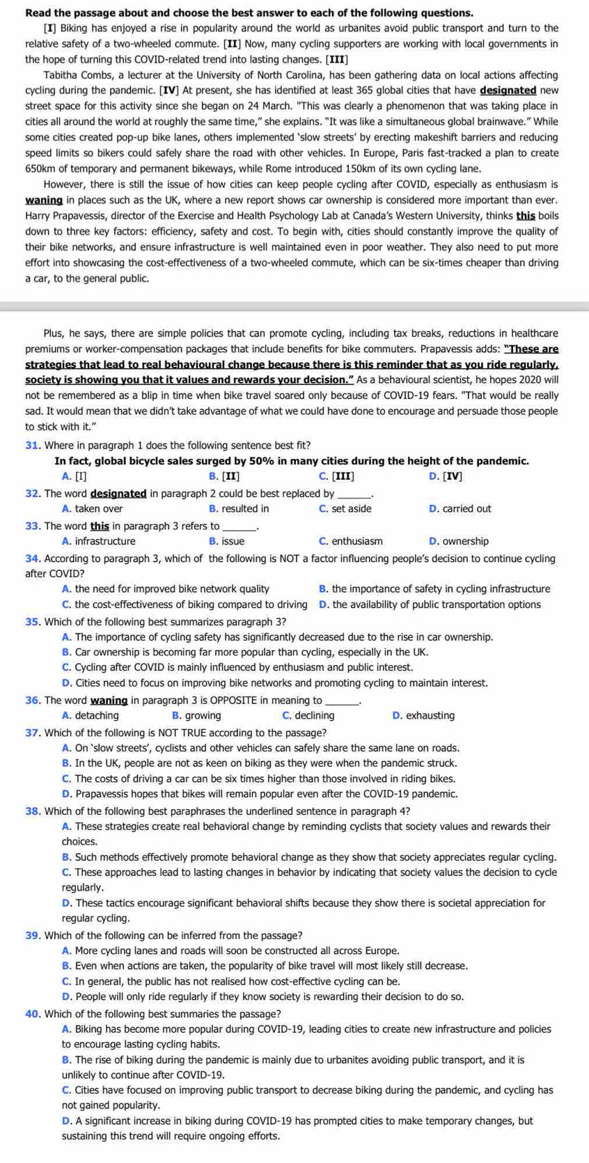 Giải quyết:Read the passage about and choose the best answer to each of ...