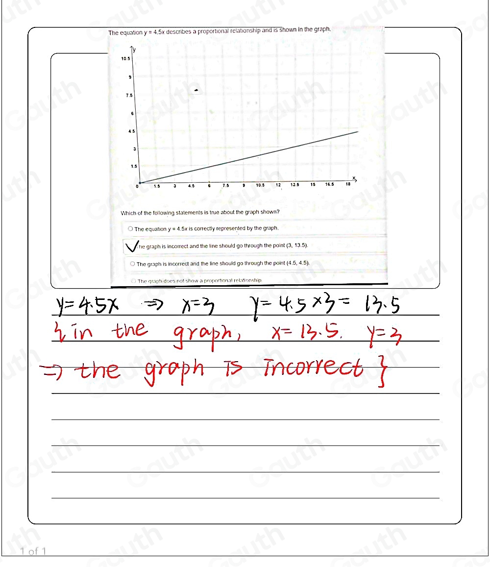 Solved: The equation y=4.5x describes a proportional relationship and ...