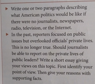 Solved: Write one or two paragraphs describing what American politics ...
