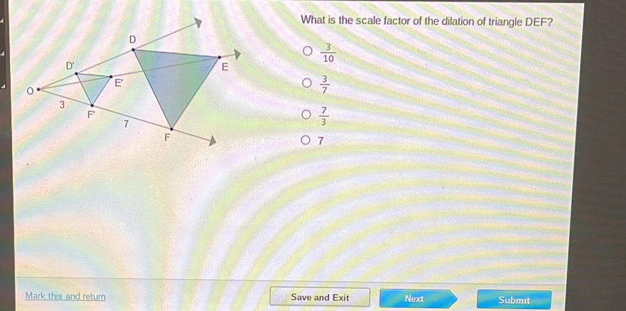 Solved: What is the scale factor of the dilation of triangle DEF? 3/10 ...