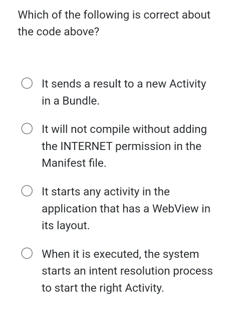 Solved: Which of the following is correct about the code above? It sends a result to a new ...