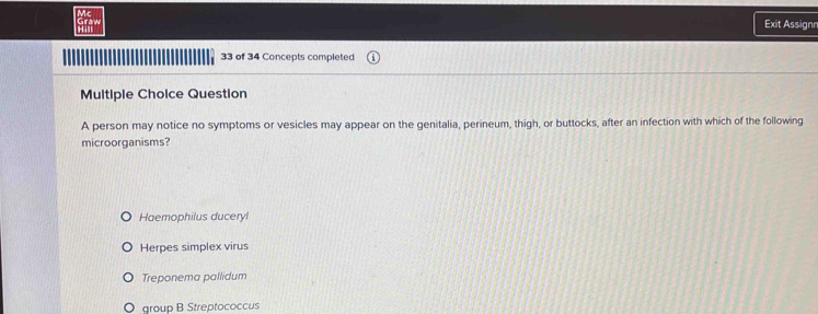 Solved: Mc Exit Assignn Hill Graw 33 of 34 Concepts completed Multiple Choice Question A person ...
