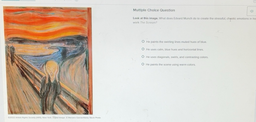 Solved: Question Look at this image. What does Edvard Munch do to ...