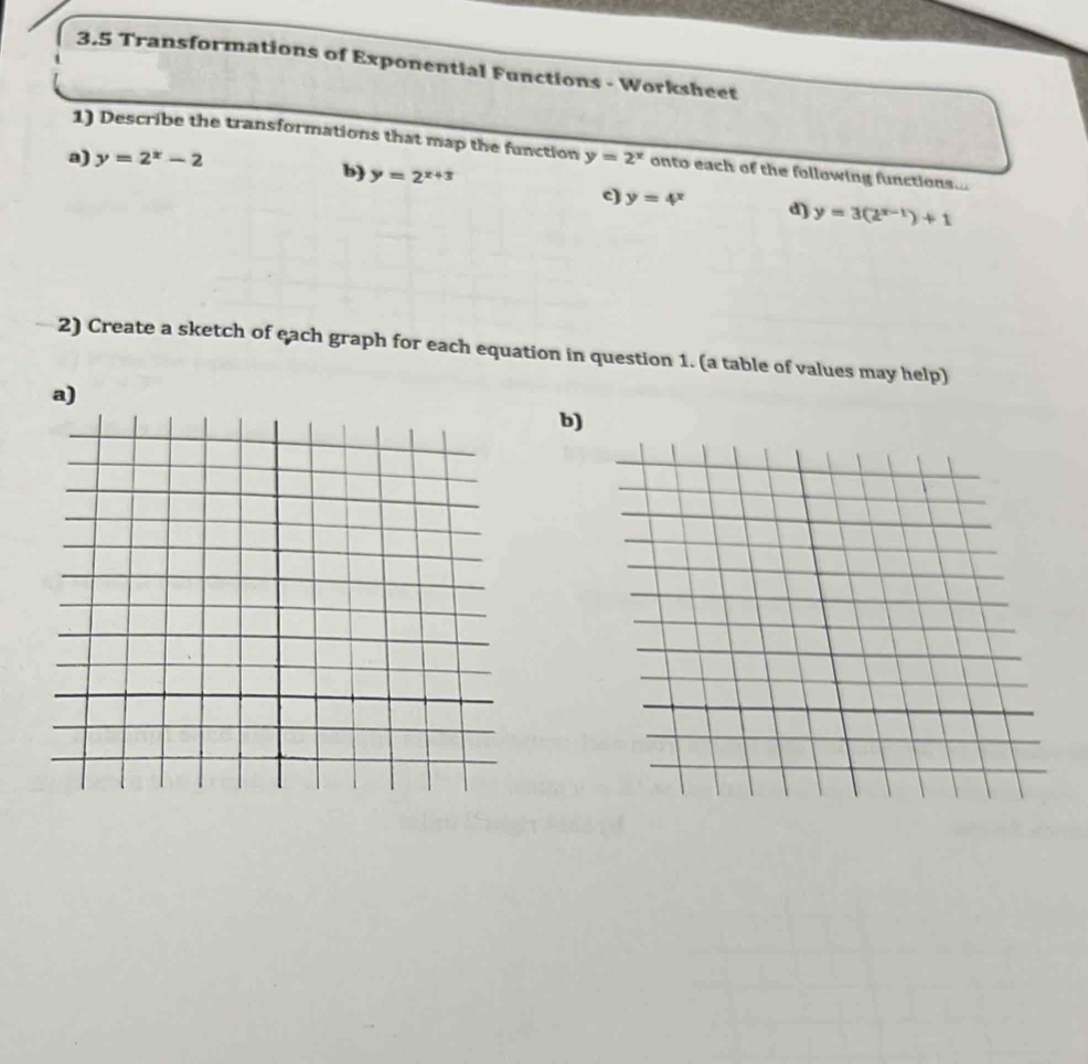Solved: 3.5 Transformations of Exponential Functions - Worksheet 1 ...