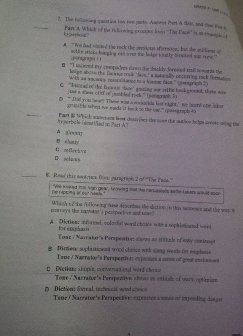 Solved: GRADE 9 · UNT C _7. The following question has two parts ...