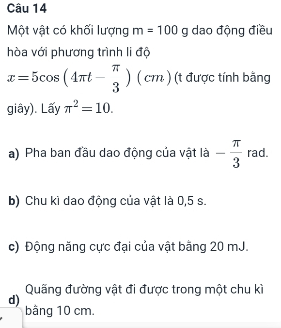 Giải quyết:Một vật có khối lượng m=100g g dao động điều hòa với phương ...