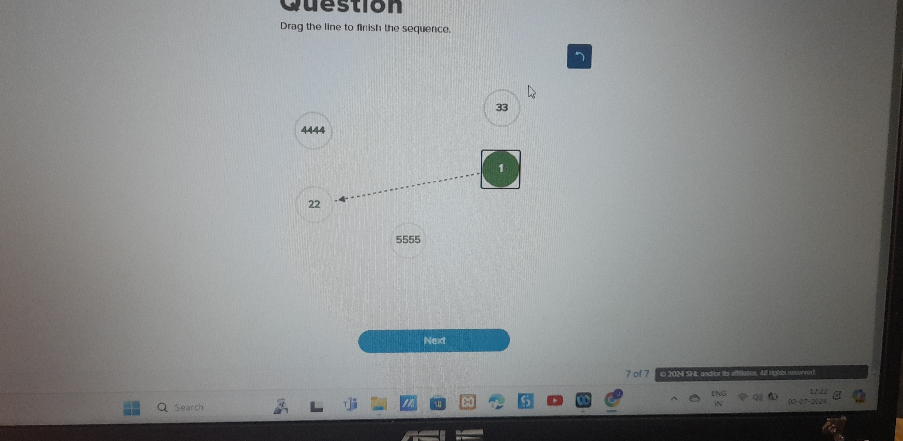 Solved: Question Drag the line to finish the sequence. 444 2 5555 Next ...