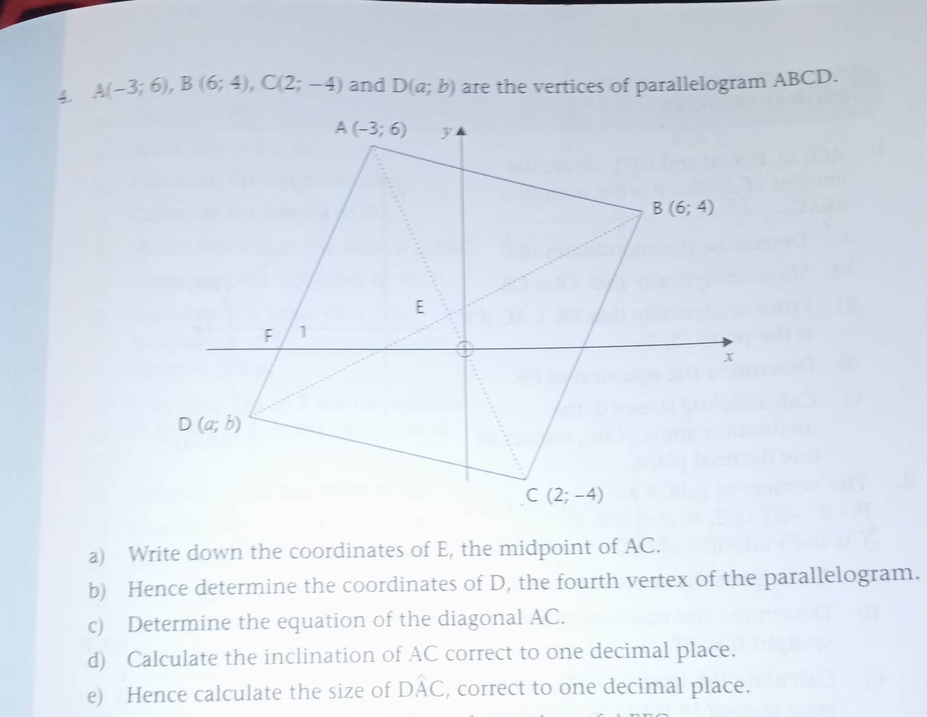 Solved: A(-3;6),B(6;4),C(2;-4) and D(a;b) are the vertices of ...