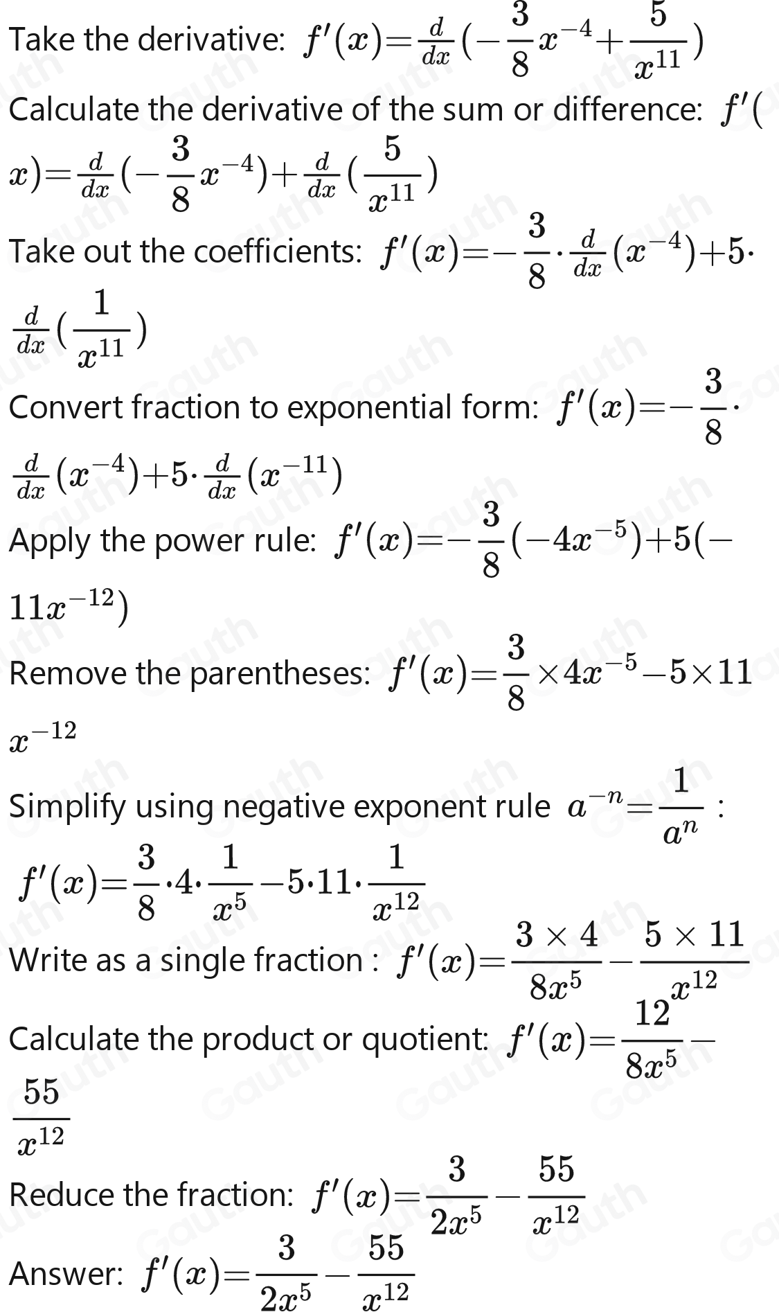 Solved: Using the “power rule”, determine the derivative of the ...