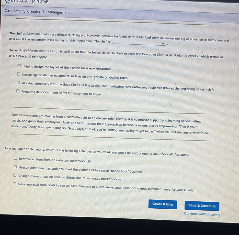 Solved: CEngage | MINDTAP Case Activity: Chapter 01: Management _ The ...