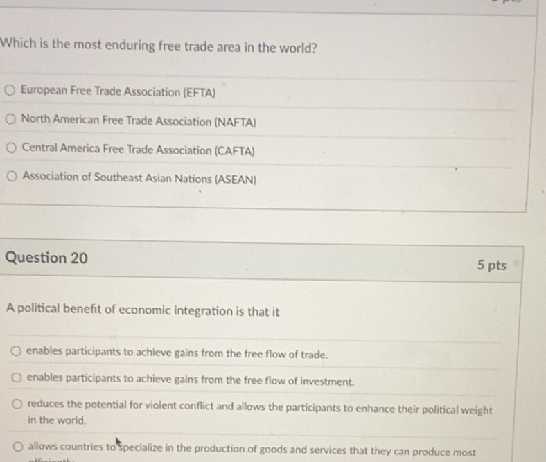 Solved: Which is the most enduring free trade area in the world ...
