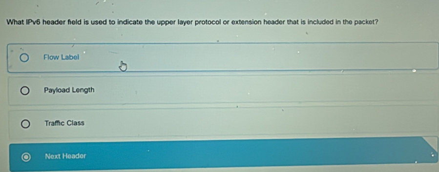 Solved: What IPv6 header field is used to indicate the upper layer ...