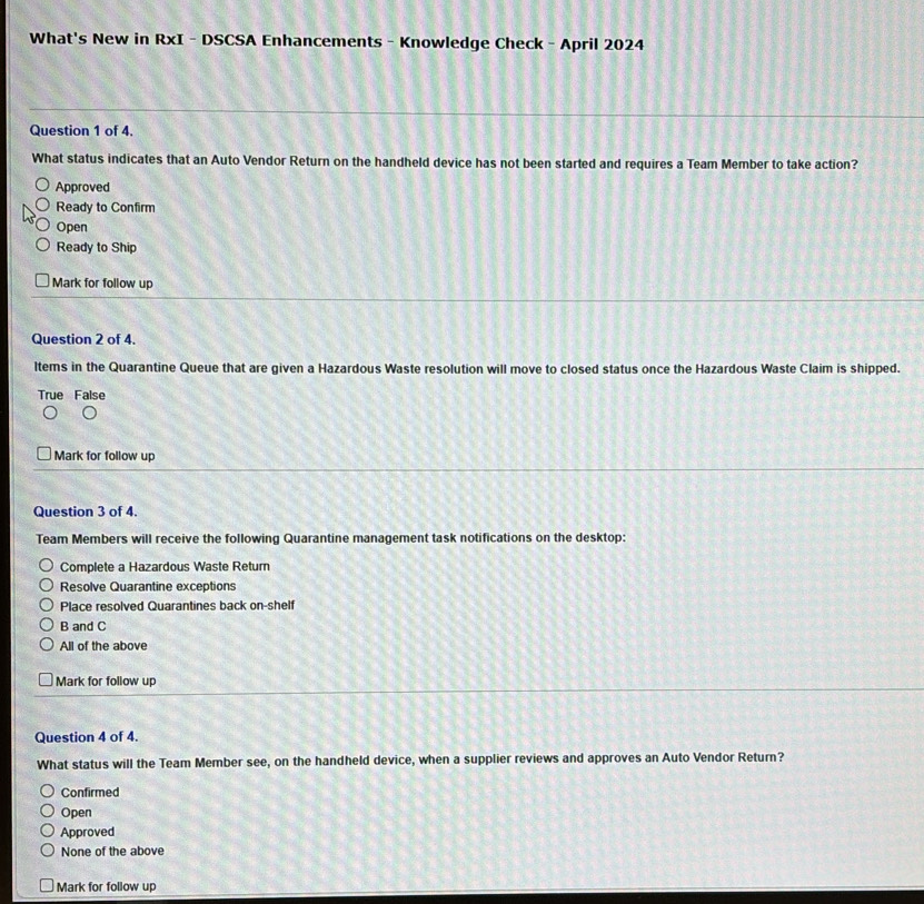 Solved: What's New in RxI - DSCSA Enhancements - Knowledge Check ...