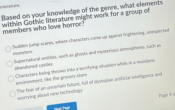 Solved: literature. Based on your knowledge of the genre, what elements ...