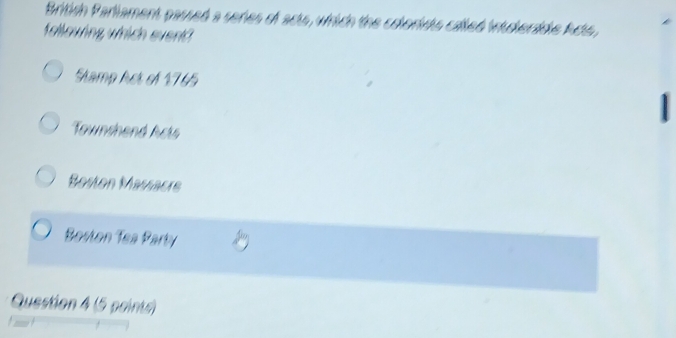 Solved: British Parliament passed a series of acts, which the colonists ...