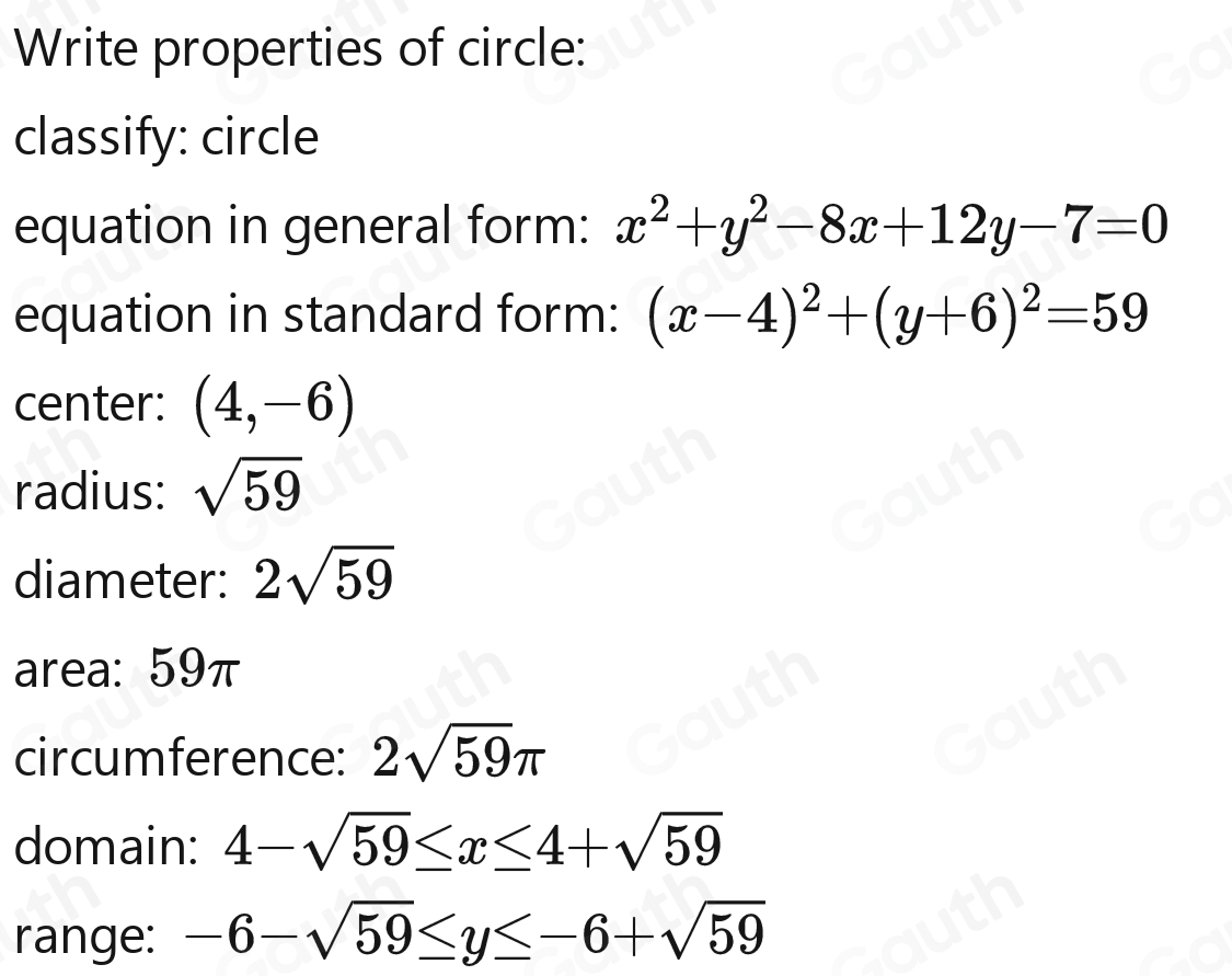 Solved: En cirkel har ekvationen x^2+y^2-8x+12y=7 Bestäm cirkelns ...