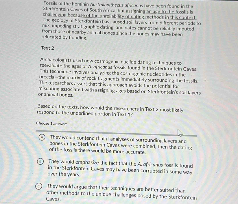 Solved: Fossils of the hominin Australopithecus africanus have been ...