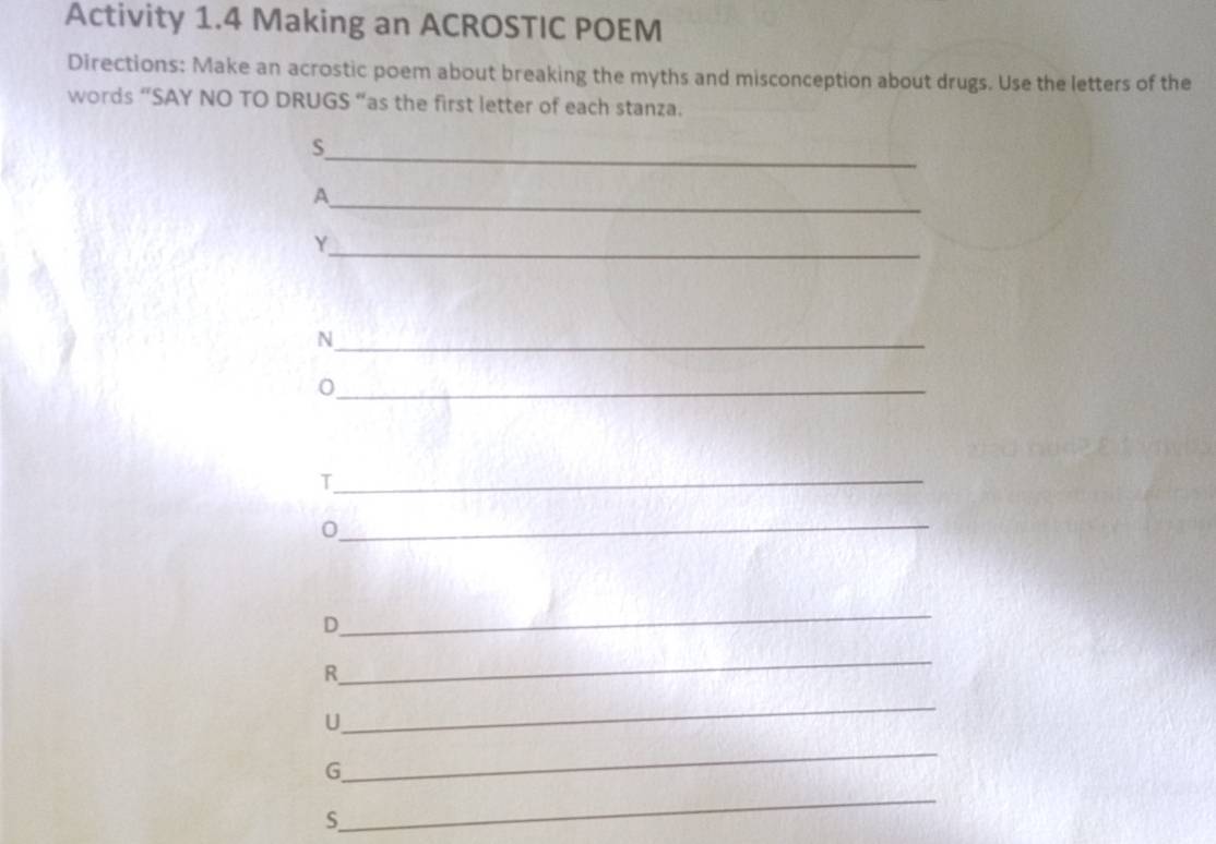 Solved: Activity 1.4 Making an ACROSTIC POEM Directions: Make an ...