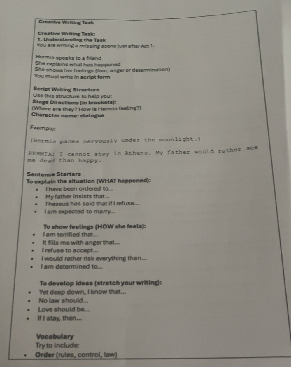 Solved: Creative Writing Task Creative Writing Task: 1. Understanding ...