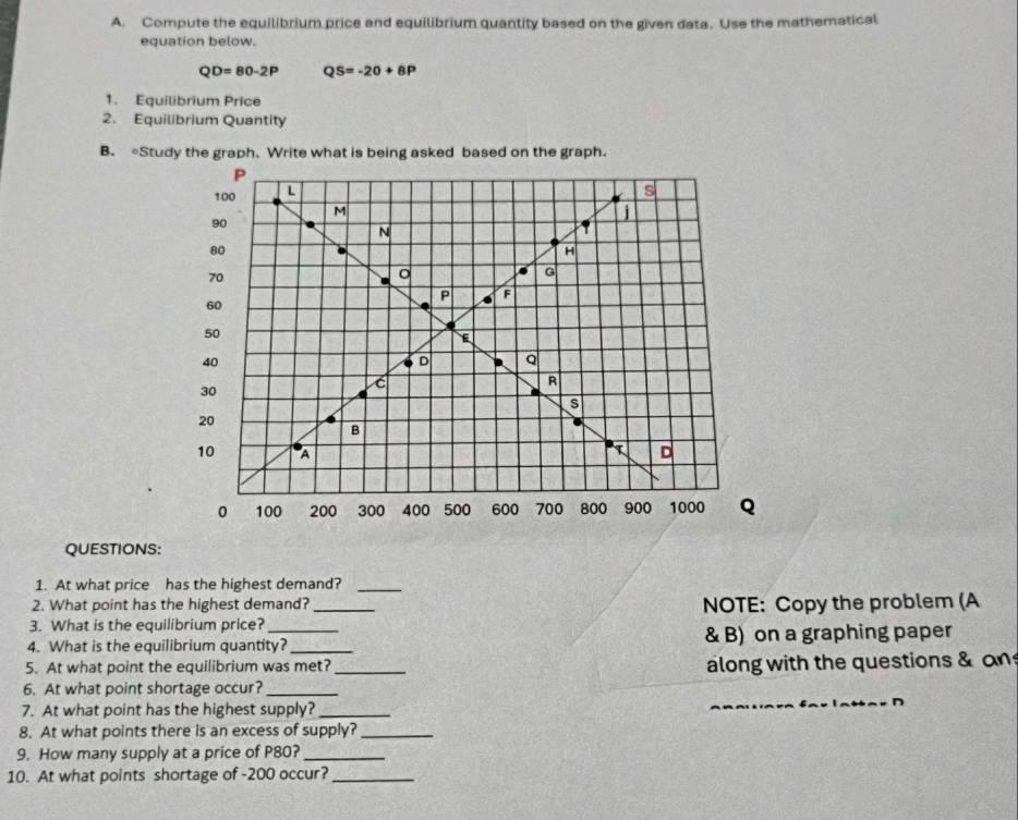 Solved: Compute the equilibrium price and equilibrium quantity based on ...