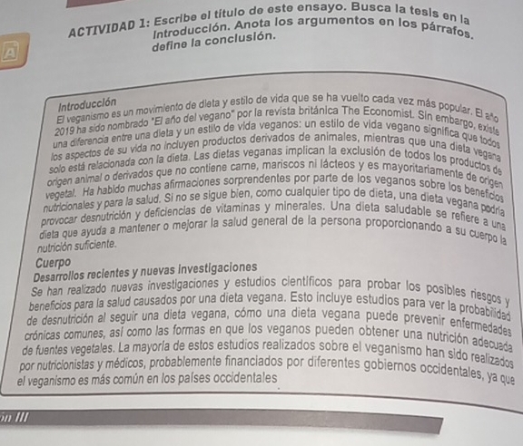 Resuelto:ACTIVIDAD 1: Escribe el título de este ensayo. Busca la tesis ...