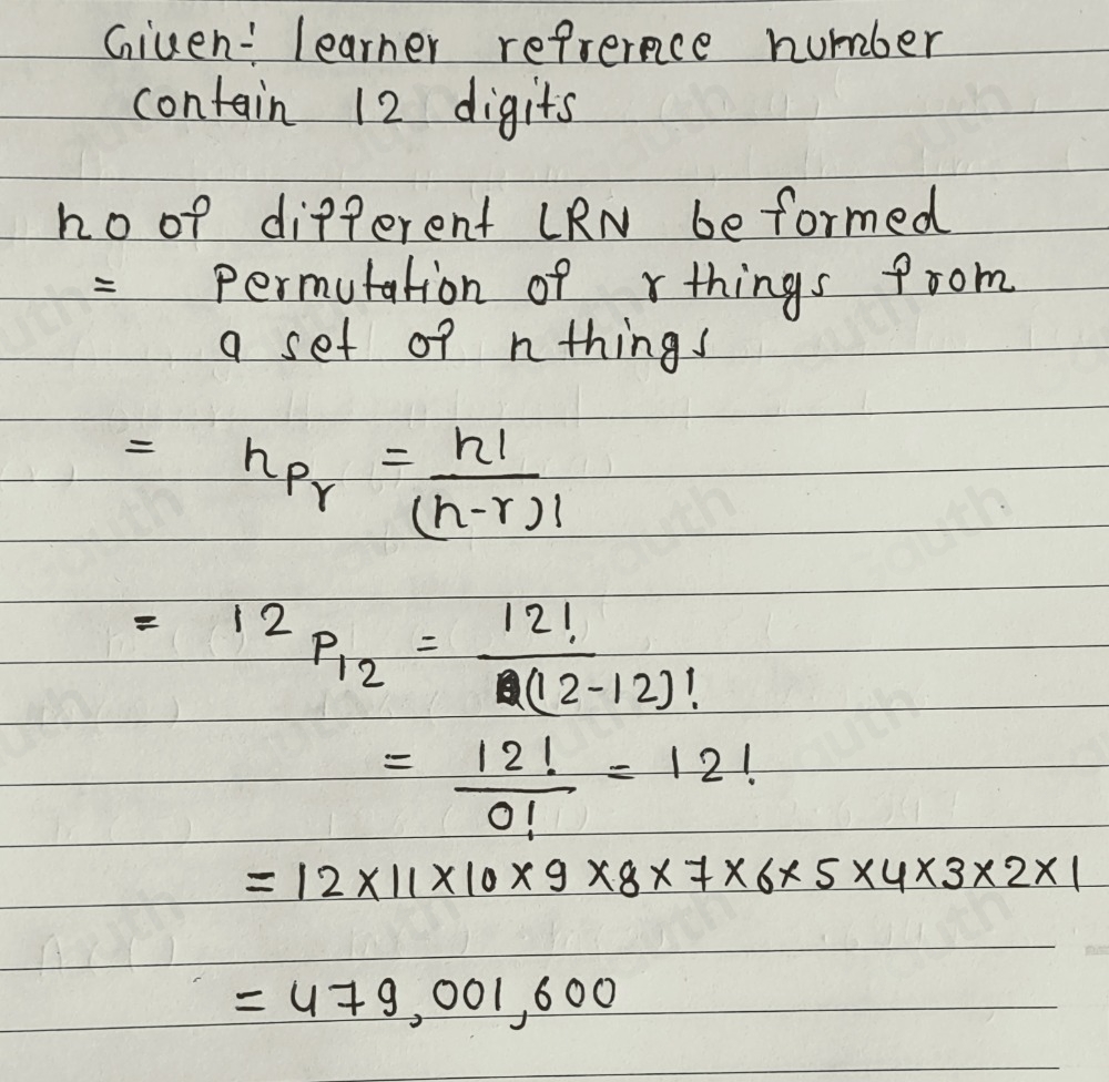 Solved: A Learner Reference Number (LRN) contains 12 digits. How many ...