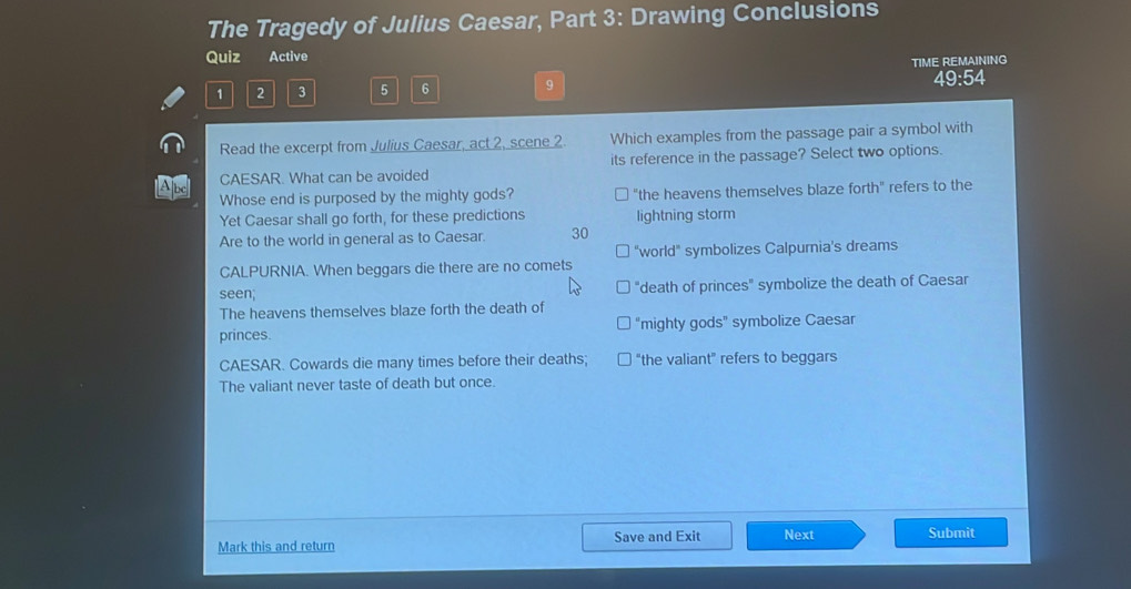 Solved: The Tragedy of Julius Caesar, Part 3: Drawing Conclusions Quiz ...