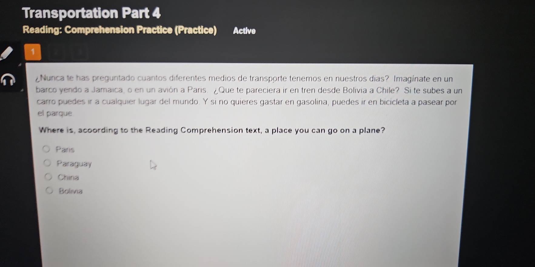 Solved: Transportation Part 4 Reading: Comprehension Practice (Practice ...