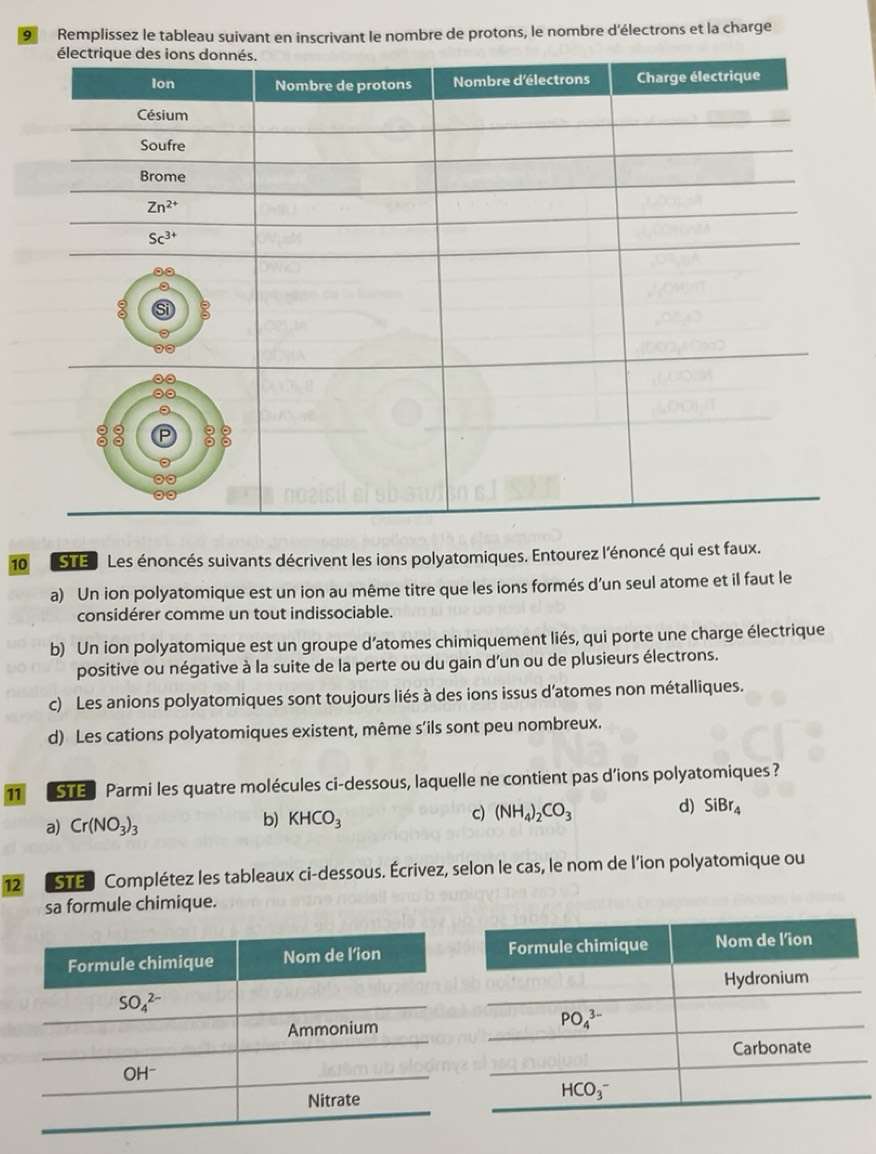 Solved: Remplissez le tableau suivant en inscrivant le nombre de ...