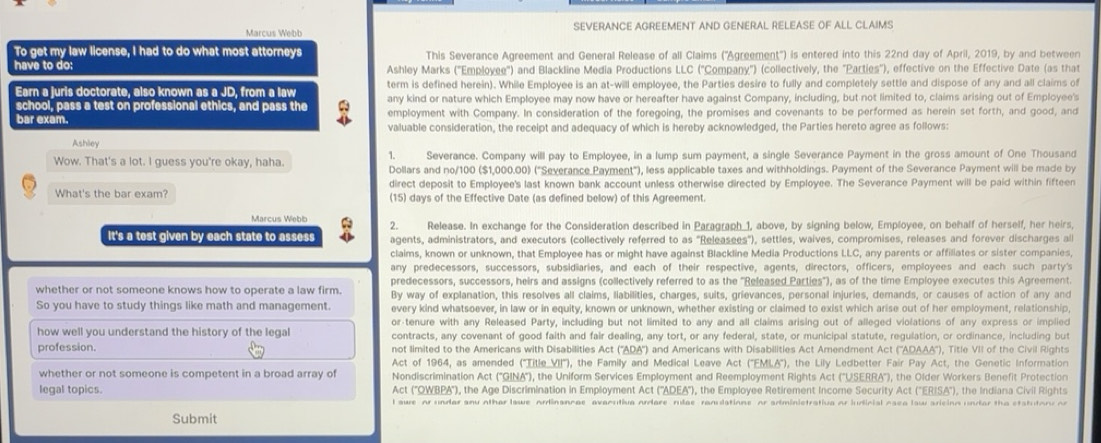 Solved: Marcus Webb SEVERANCE AGREEMENT AND GENERAL RELEASE OF ALL ...