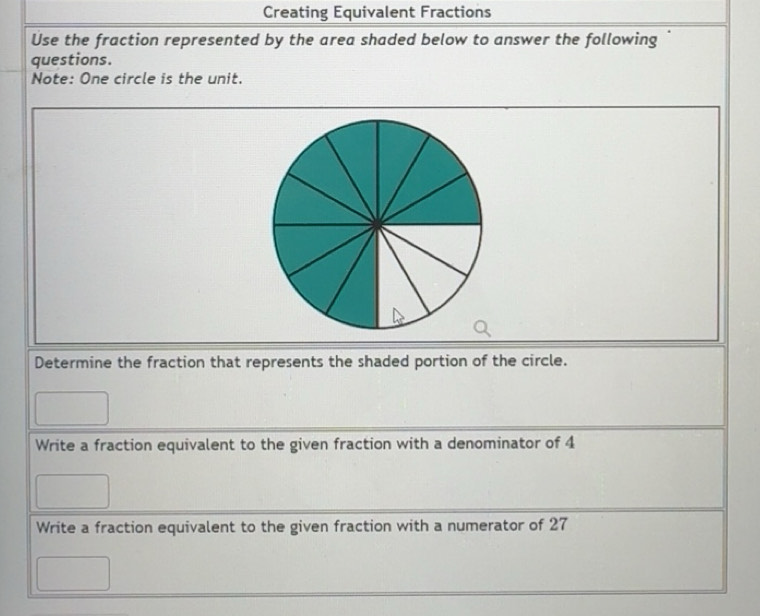 Solved: Creating Equivalent Fractions Use the fraction represented by ...