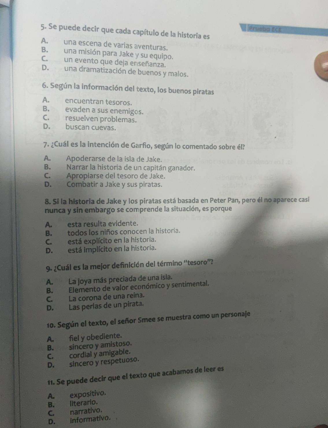 Resuelto:Prusba ECE 5. Se puede decir que cada capítulo de la historia ...