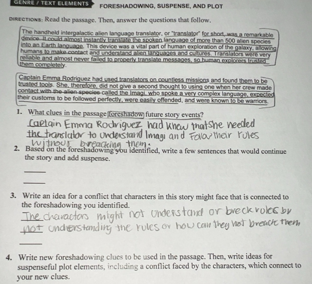 Solved: GENRE / TEXT ELEMENTS FORESHADOWING, SUSPENSE, AND PLOT ...