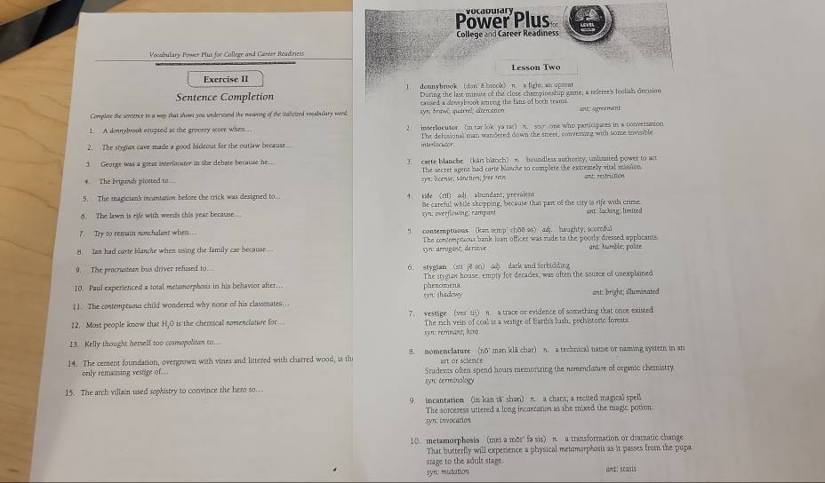 Solved: Power Plus College and Career Readiness Vocabulary Power Plus ...
