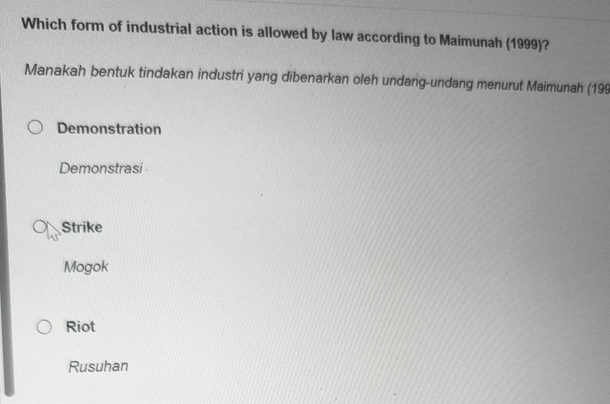 Selesai:Which form of industrial action is allowed by law according to ...