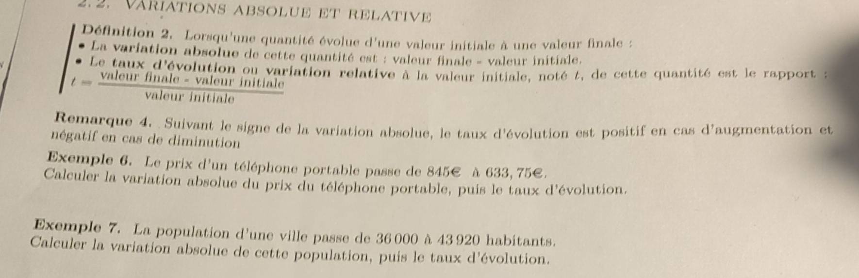 Résolu :Variations absolue eT relative Définition 2. Lorsqu'une ...