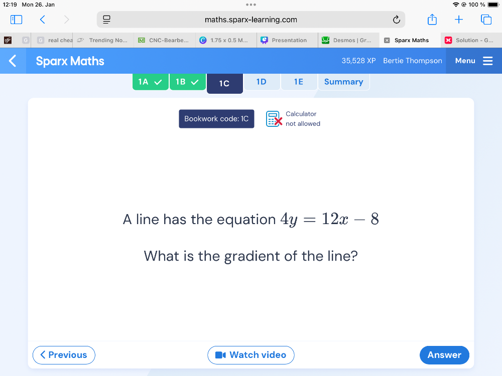 Gelöst:12:19 Mon 26. Jan 100 % maths.sparx-learning.com real chea ...