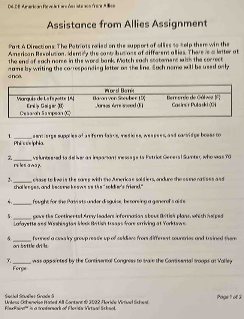 Solved: 04.06 American Revolution: Assistance from Allies Assistance ...