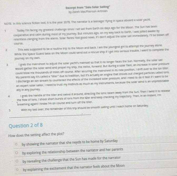 Solved: Excerpt from 'Solo Solar Sailing' by Zareh MacPherson Artinian ...