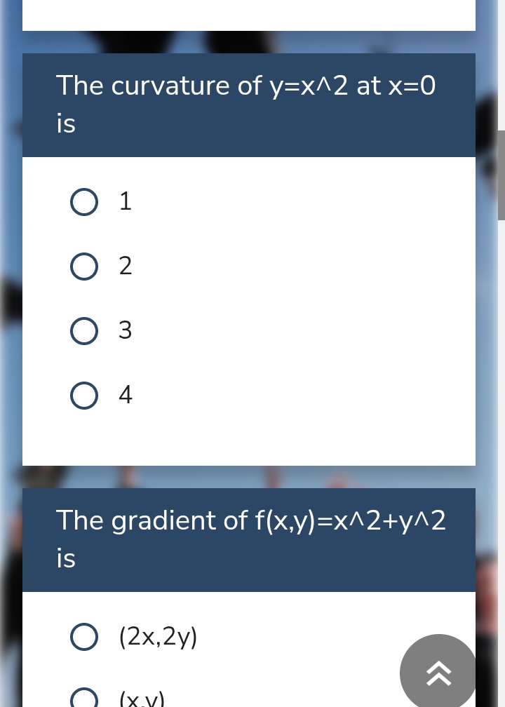 Solved: The curvature of y=x^(wedge)2 at x=0 is 1 2 3 4 The gradient of ...