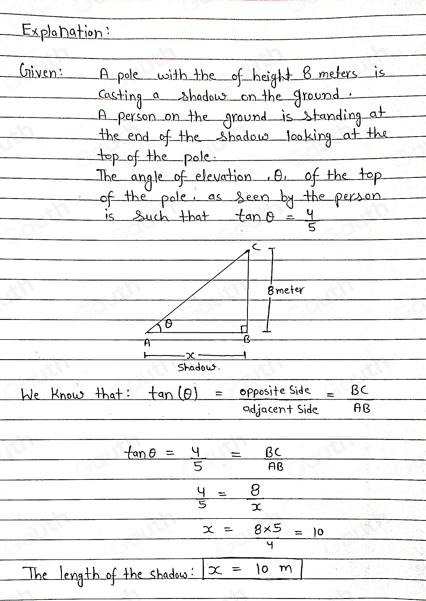 Solved: A pole with the of height 8 meters is casting a shadow on the ...