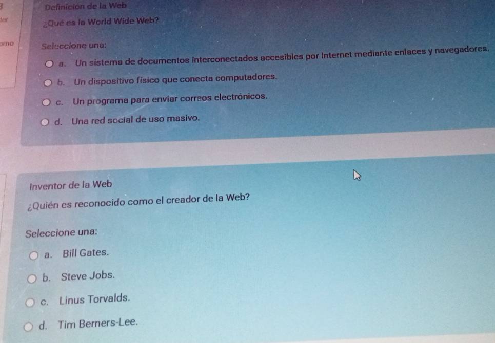 Resuelto:Definición de la Web lext ¿Qué es la World Wide Web? mo ...
