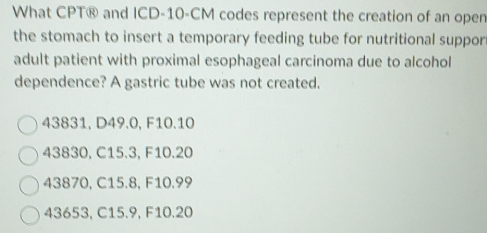 Solved: What CPT® and ICD- 10-CM codes represent the creation of an ...