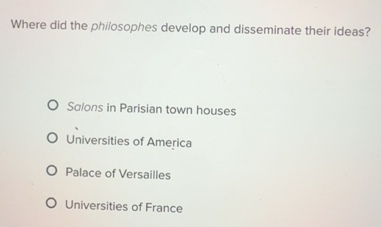 Solved: Where did the philosophes develop and disseminate their ideas ...