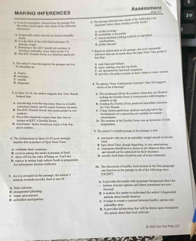 Solved: MAKING INFERENCES Assessment age 2/3 1. It can be reasonably ...